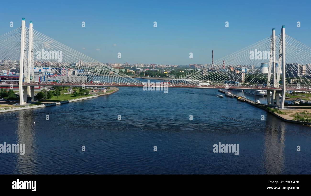 Cable-stayed bridge with cars Stock Photo - Alamy
