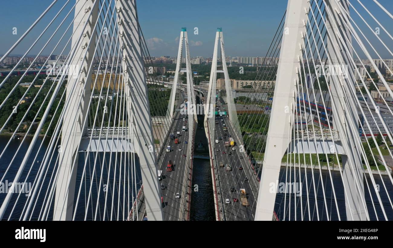 Cable-stayed bridge with cars Stock Photo - Alamy