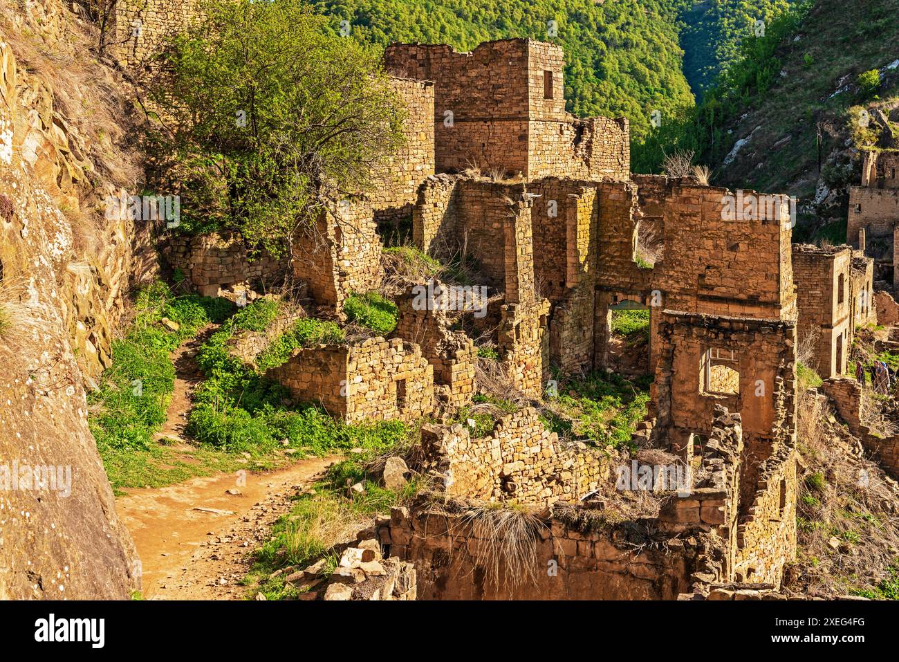Landscape with dilapidated buildings in an abandoned ancient village of ...