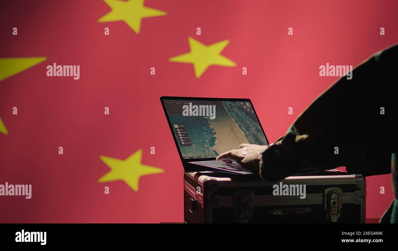 Chinese soldier in command control room using military tech to identify ...