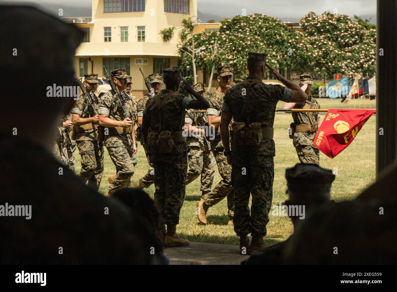 U.S. Marine Corps Lt. Col. Osman Sesay, (left) outgoing commanding ...