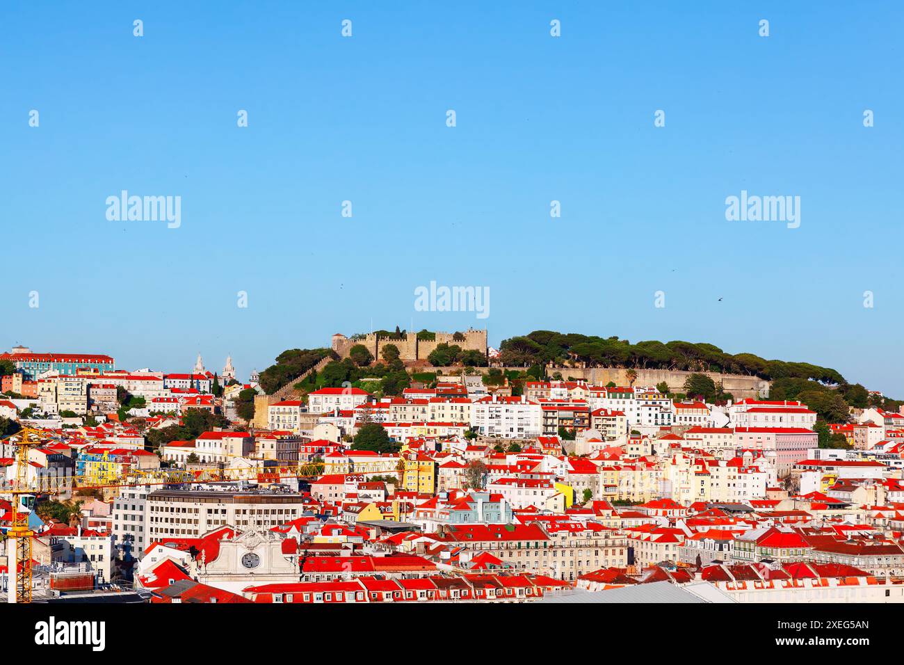 Breathtaking panorama of Lisbon, view of tiled roof houses and hilltop ...