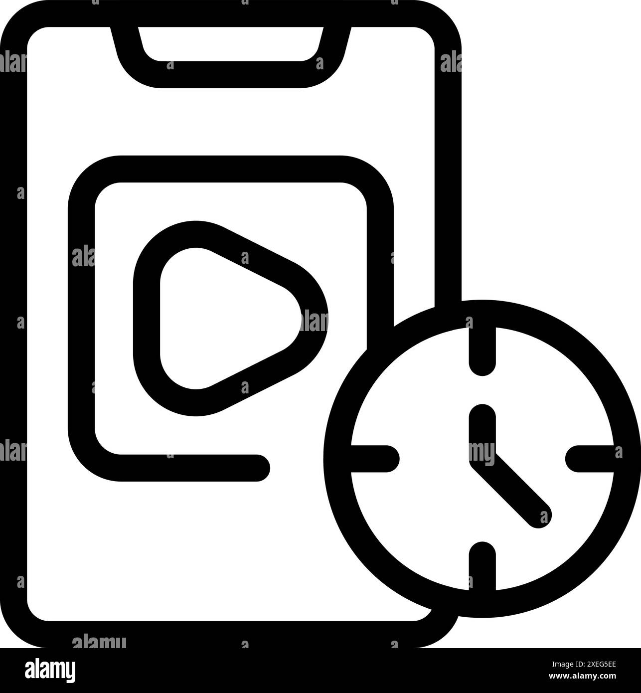 Simple line icon of a smartphone playing a video with a clock showing ...
