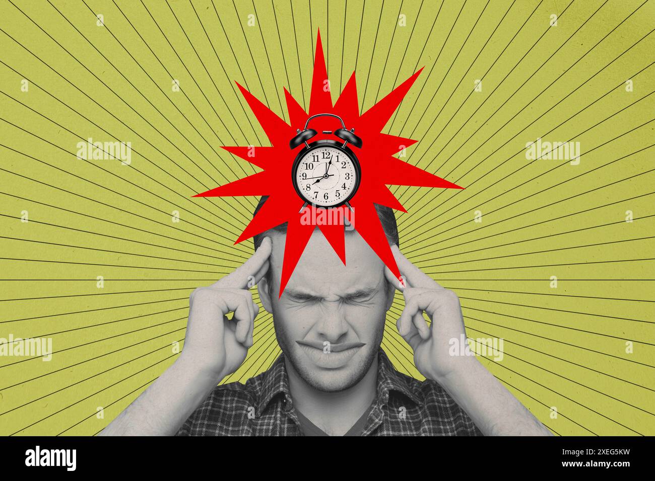 Sketch image composite artwork photo collage of silhouette young man office worker shocked clock ...