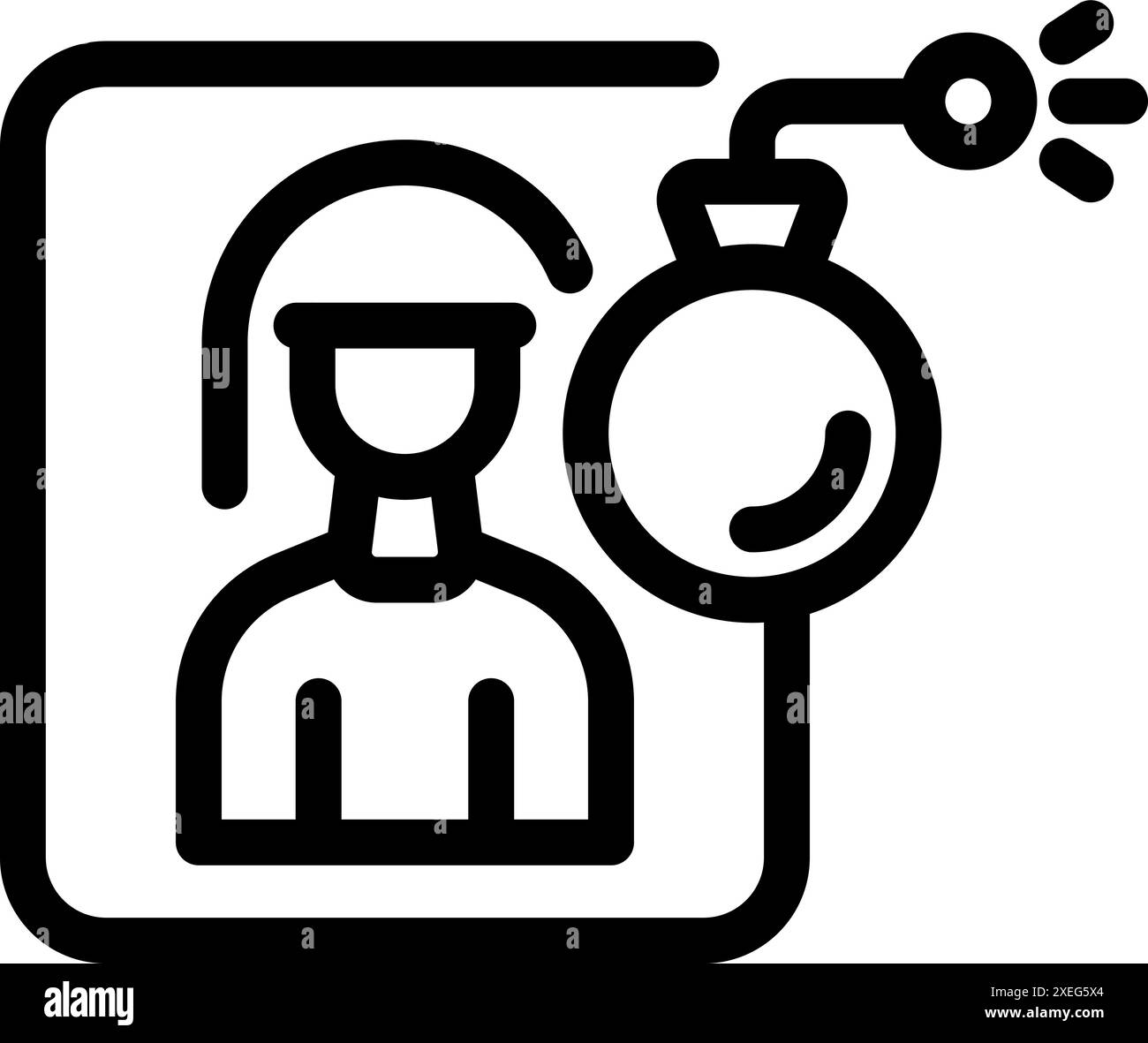 Black and white icon of a construction worker with a bomb about to ...