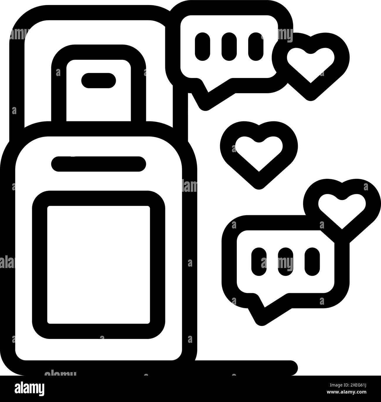 Smartphone receiving positive feedback with chat messages and hearts ...