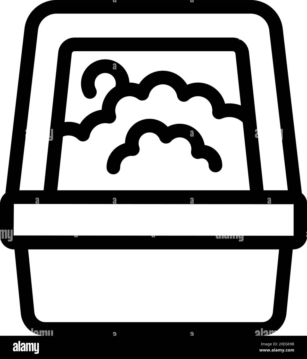 Line art icon of a cat litter box that is full of clumping cat litter ...