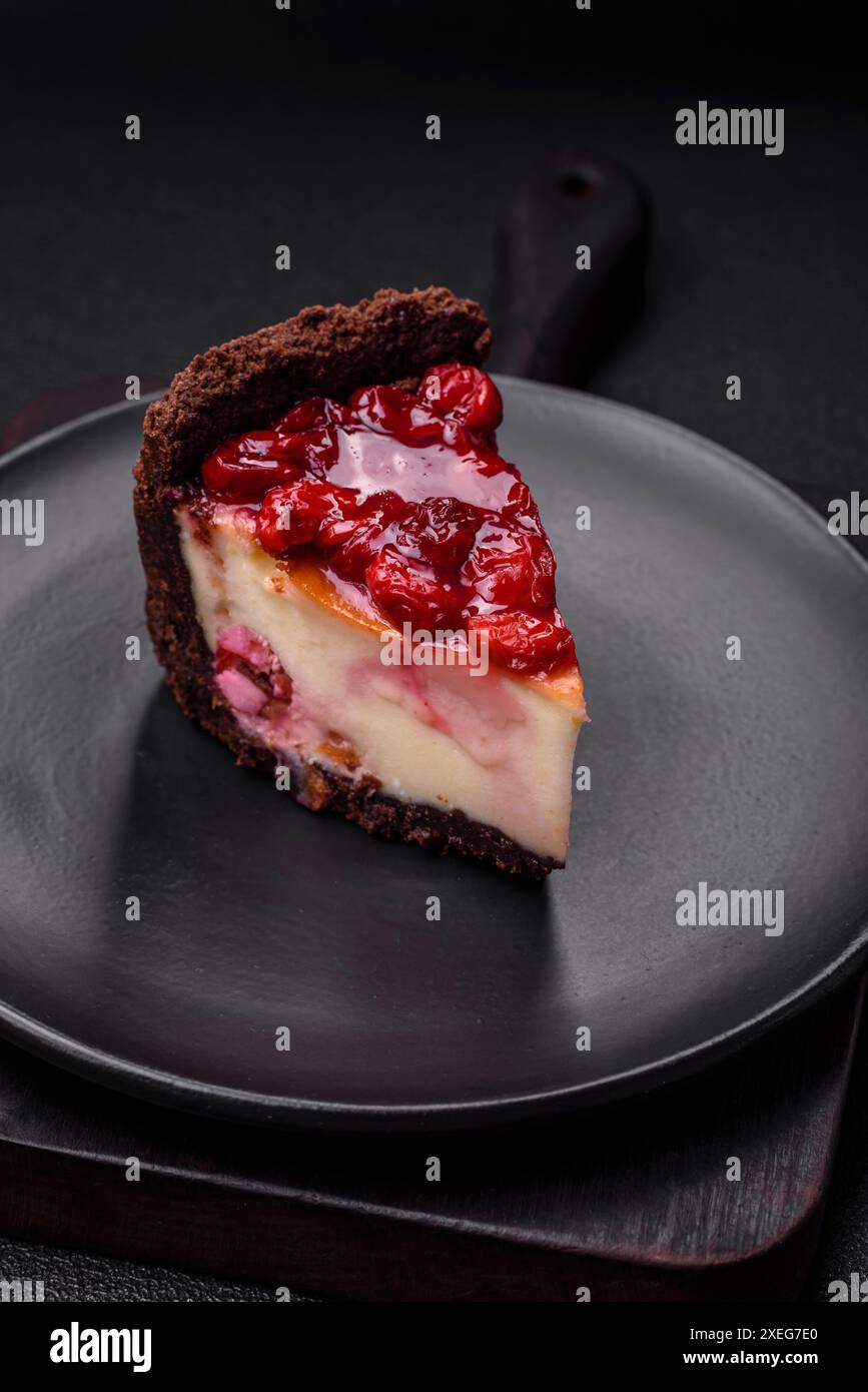 Delicious sweet cheesecake cake with mascarpone cheese, cherry berries ...