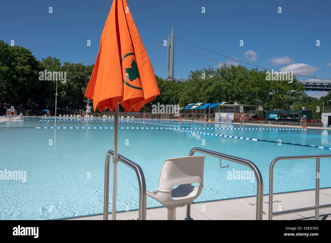 New York, United States. 27th June, 2024. An empty lifeguard chair seen ...