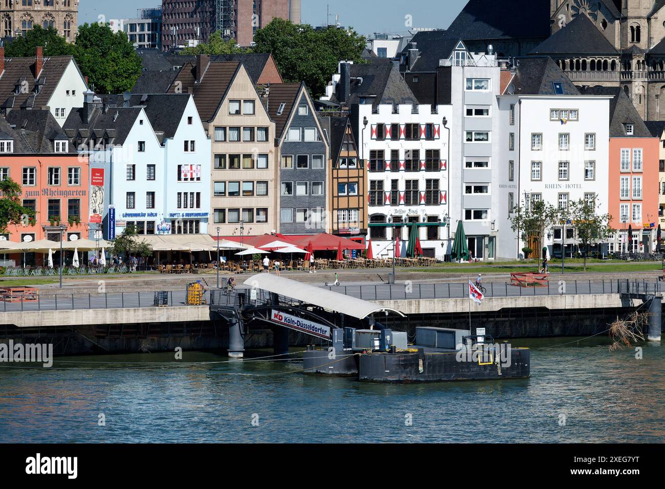 Cologne, Germany June 25 2024: renovated rhine embankment promenade ...