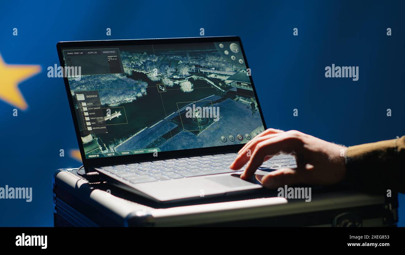 European Union using radar system on laptop to detect incoming ...
