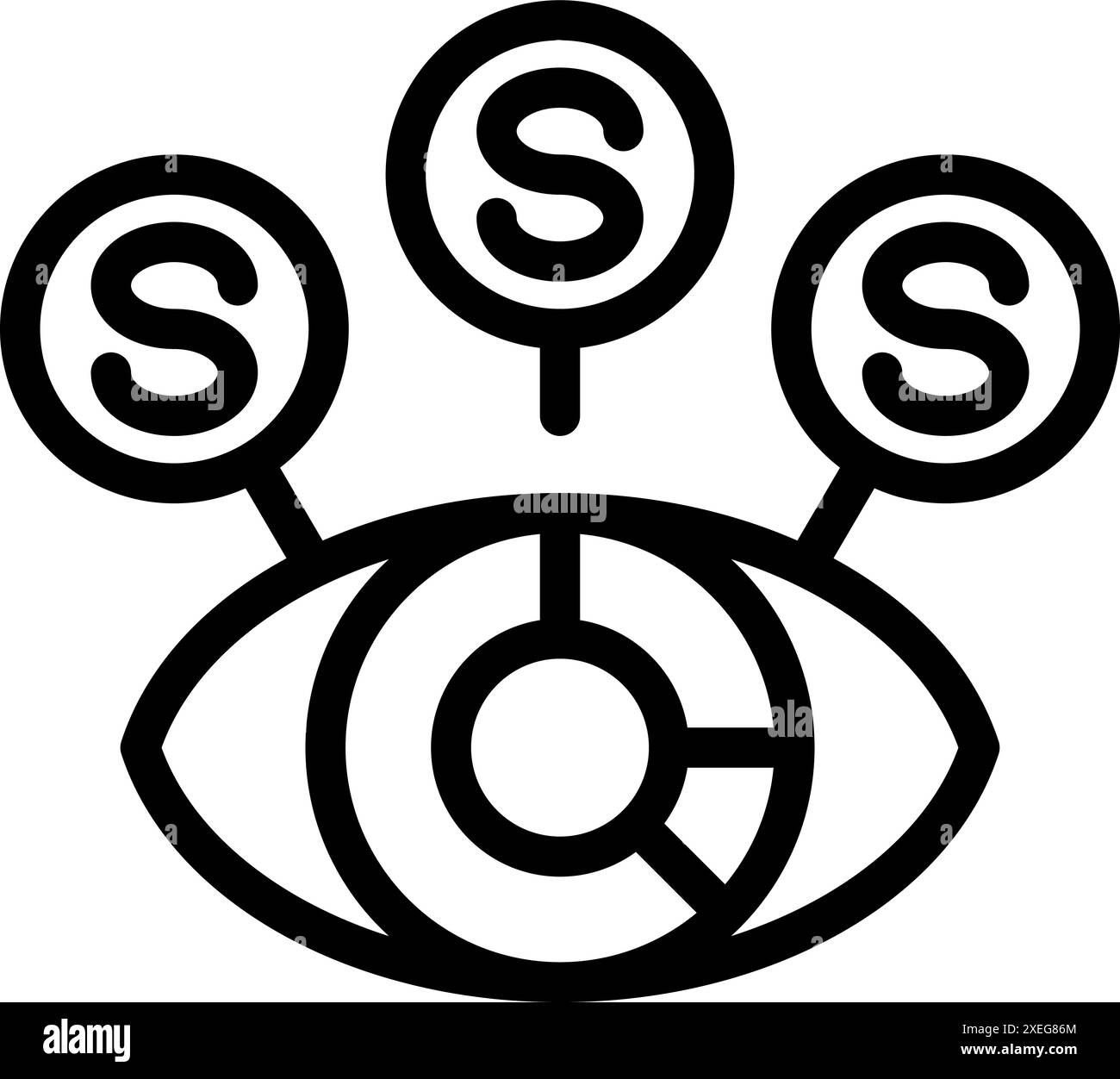 Line art icon of an eye with a pie chart inside looking for financial ...