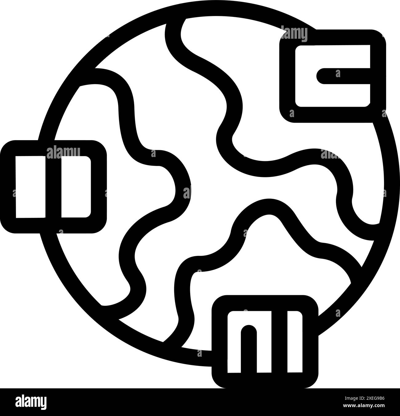 Simple line icon illustration of the globe with data being transferred ...