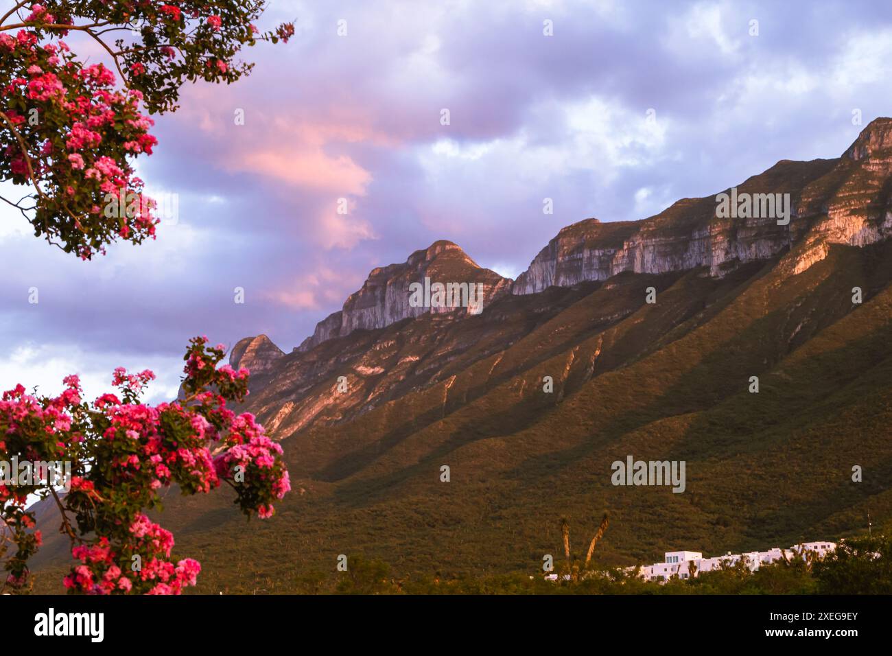 Panoramic view of a sunset on the Cerro de las Mitras in Monterrey ...