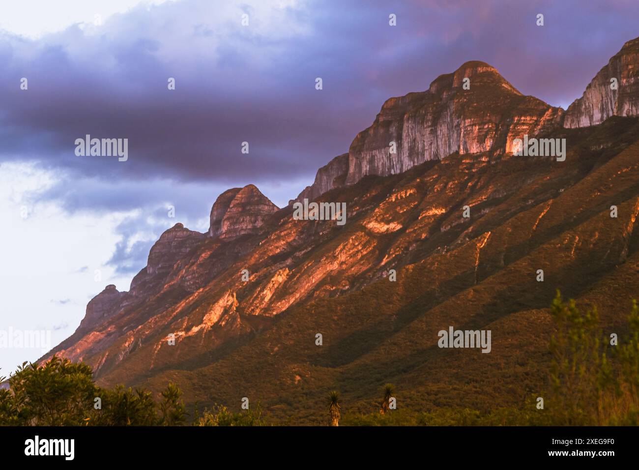 Panoramic view of a sunset on the Cerro de las Mitras in Monterrey ...