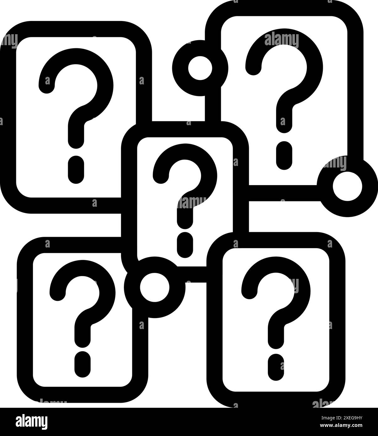 Multiple question mark boxes connected together symbolizing frequently ...