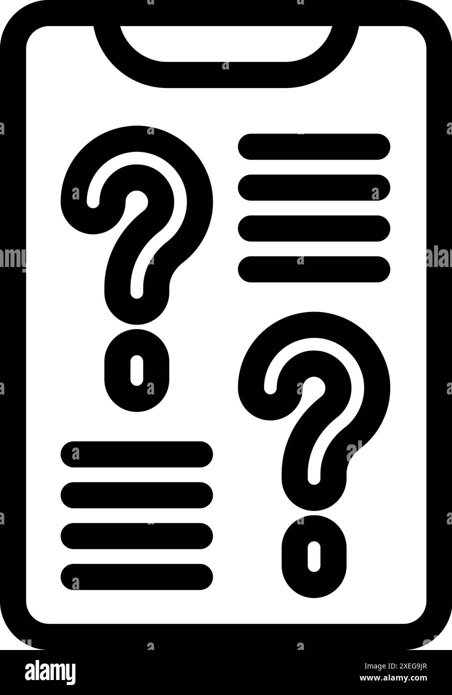 Minimalist illustration featuring a smartphone displaying an online survey with question marks ...