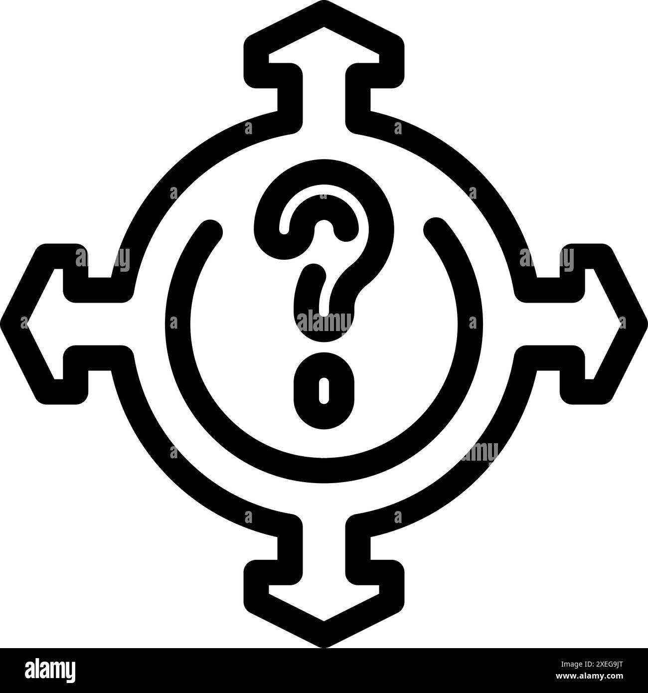 Bold question mark is at the center of four arrows pointing in opposite ...
