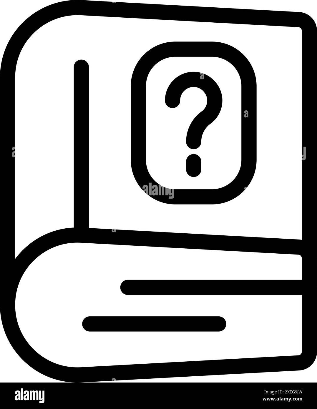 Simple line art icon of a book with a question mark, conveying ...