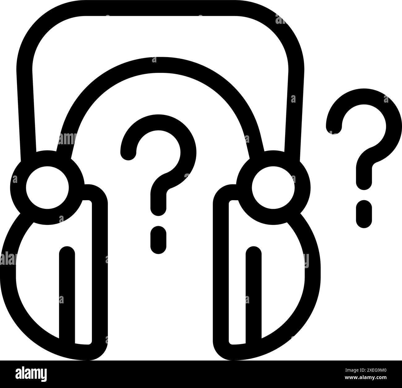 Headphones with question marks surrounding them, representing online support and frequently ...