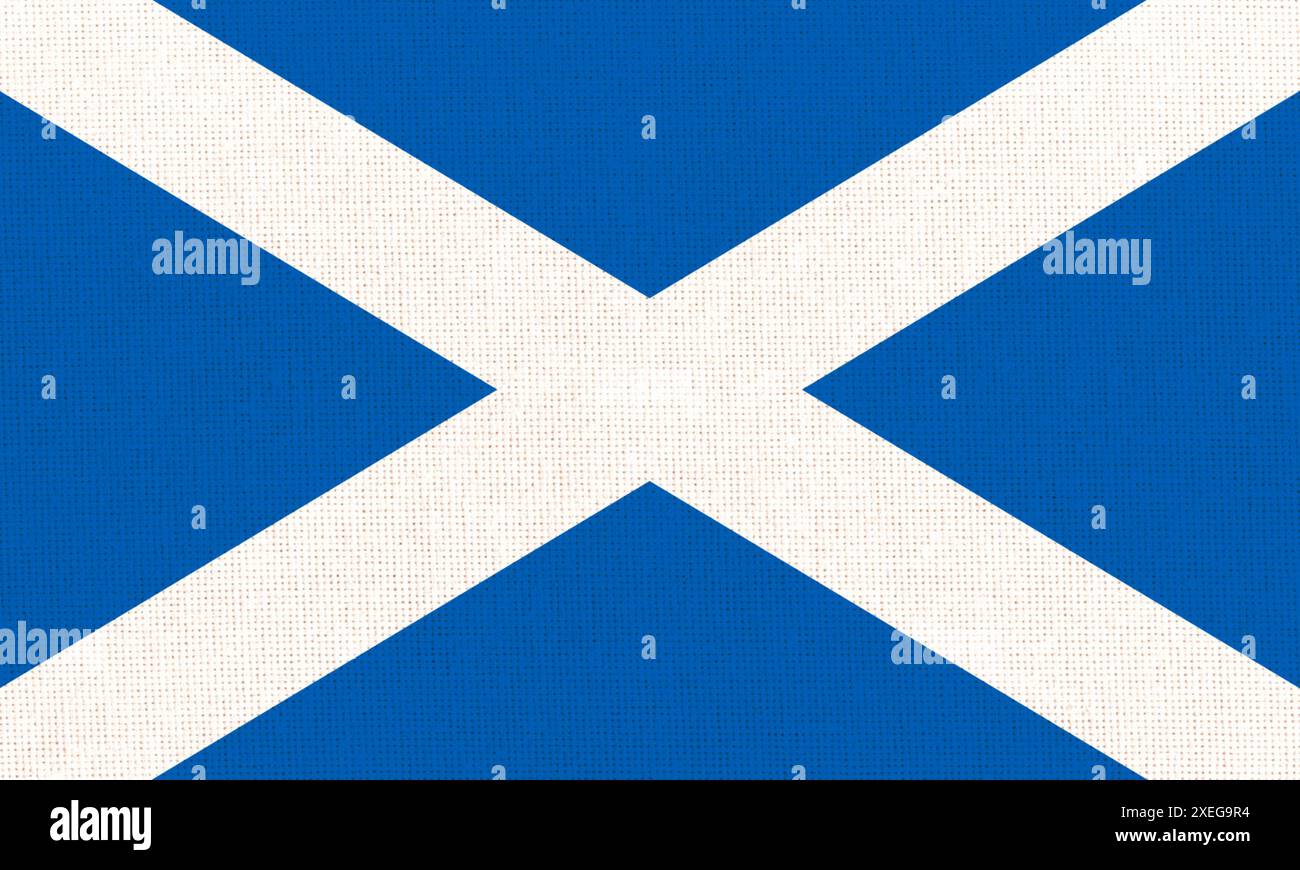 Flag of Scotland. official flag of Scotland on fabric surface. Flag of ...