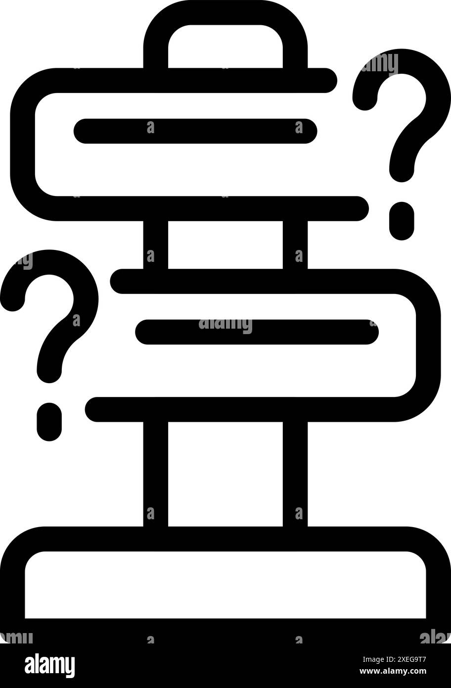 Direction signpost is showing two blank signs with question marks ...