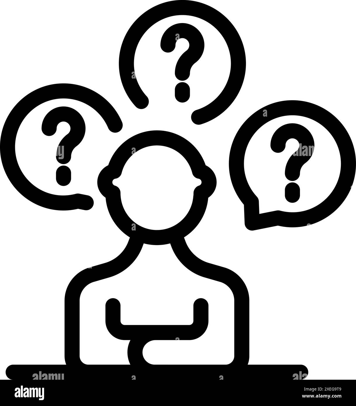 Person thinking with question marks, making a decision, having many ...