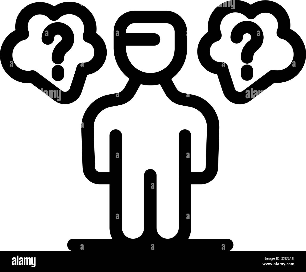 Simple line icon of a businessman making a decision with two question ...