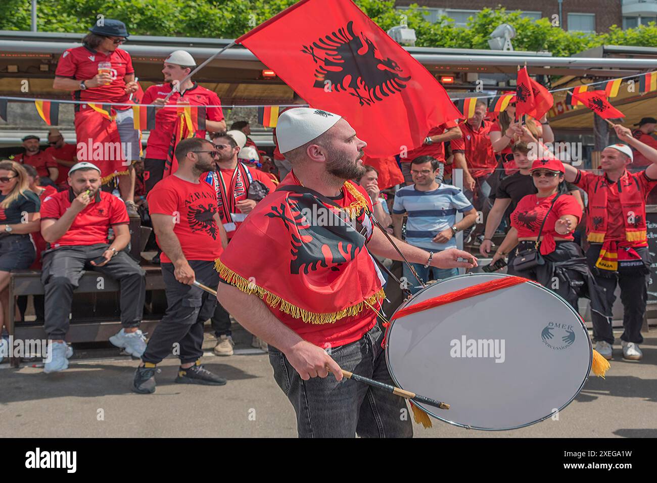 Albanian football fans celebrate with traditional music at the Old Town ...