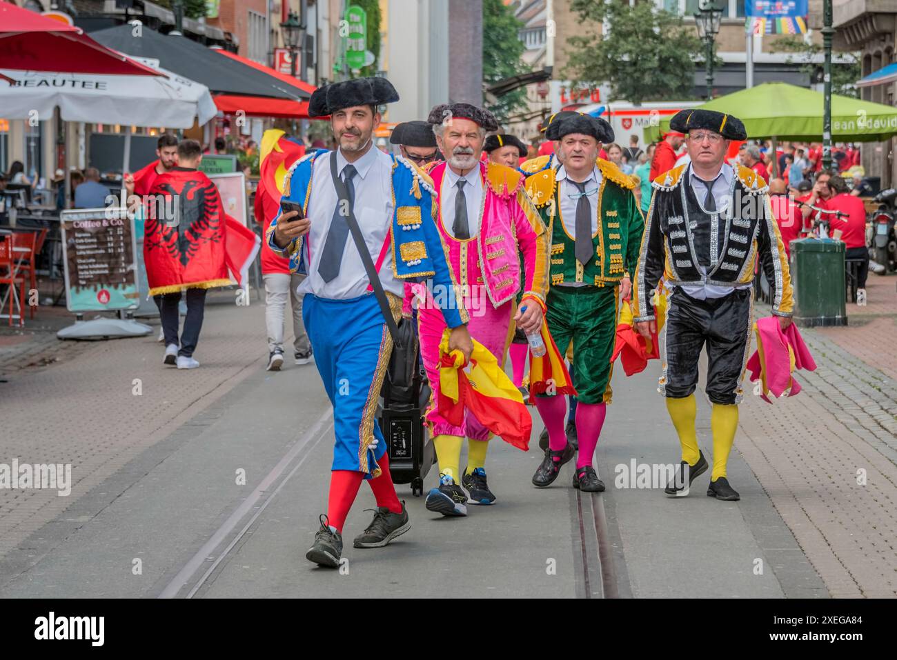 Spanish football fans in traditional Matador costumes during the EURO ...