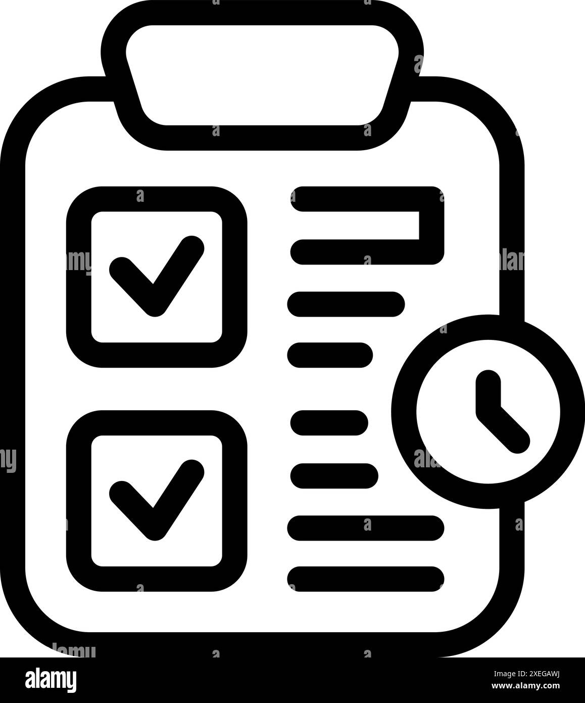 Simple icon of a clipboard with a clock, showing tasks being completed ...