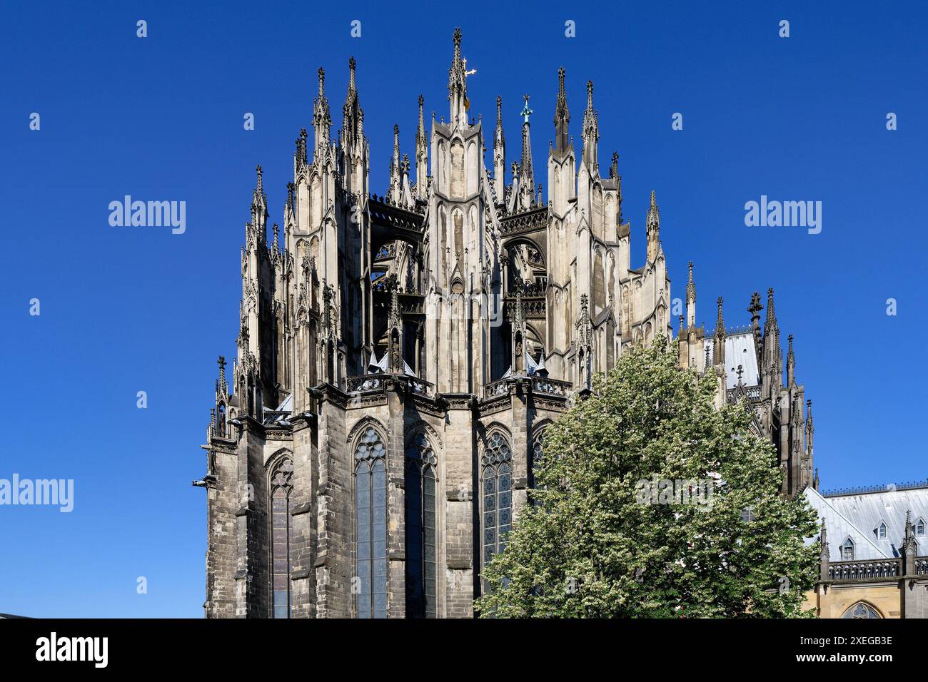 the east side with the oldest parts of cologne cathedral in the warm ...