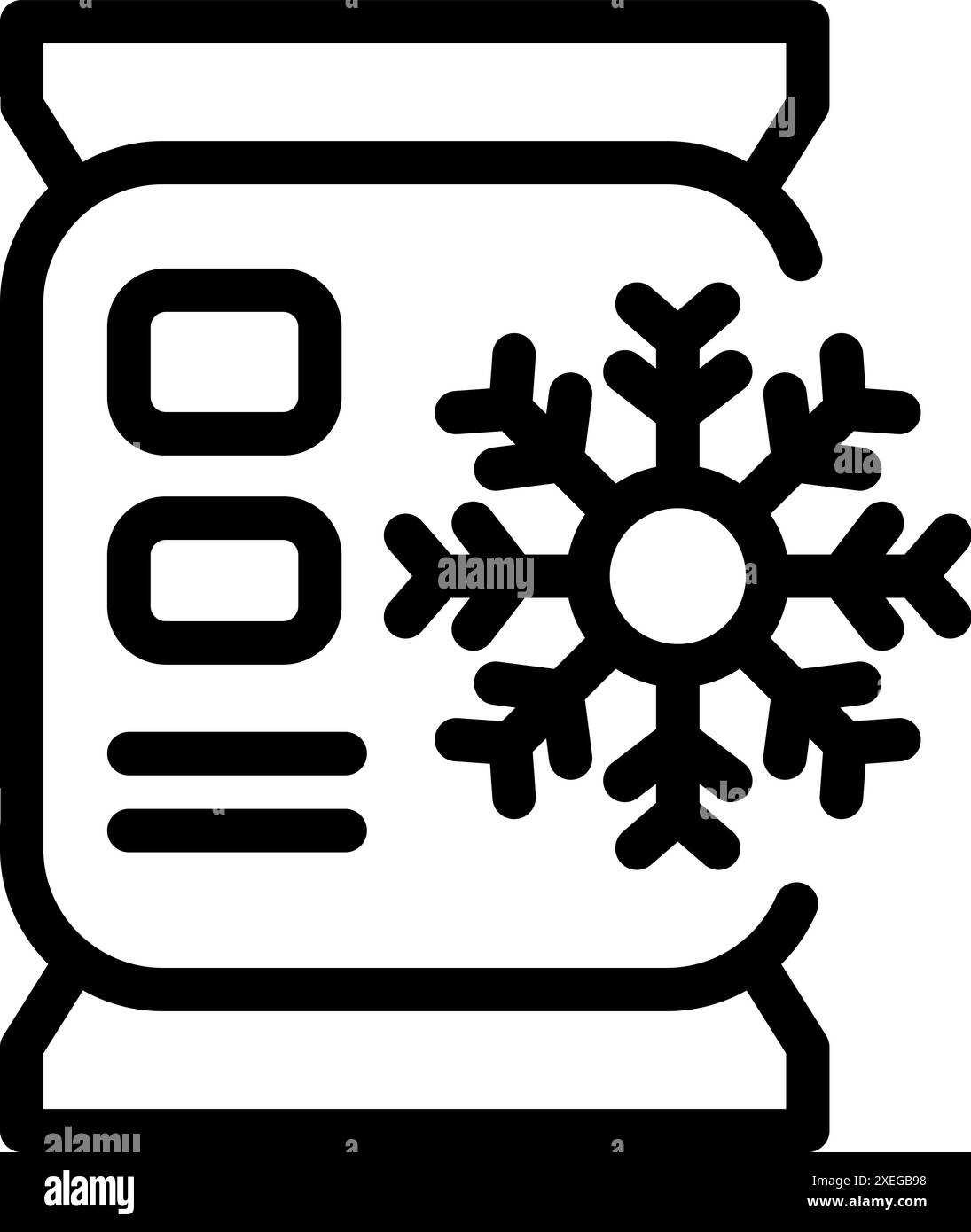 Simple black and white icon of a frozen food pack with a snowflake ...