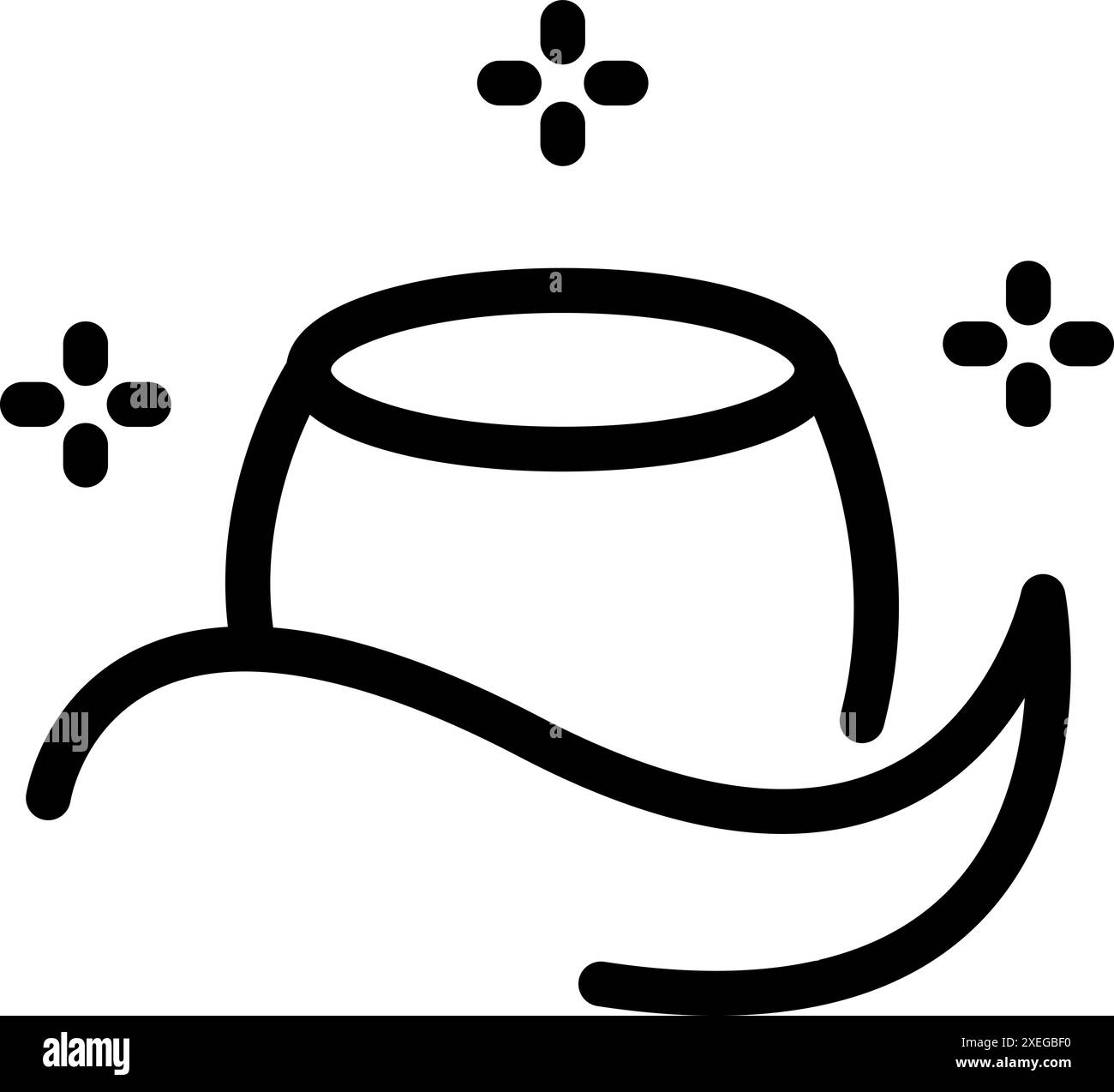 Line art icon of a magic cauldron bubbling with potion and sparkles ...