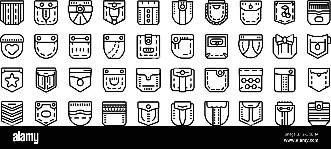 Patch pocket icons set. Fashion designers are developing a wide variety ...
