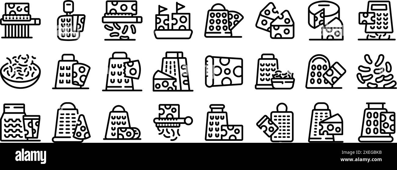 Grated cheese icons set. Different types of cheese graters grating ...