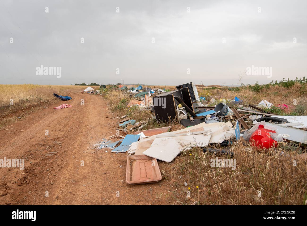 Garbage in meadow. rubbish, trash left outdoor. Dirty environment ...