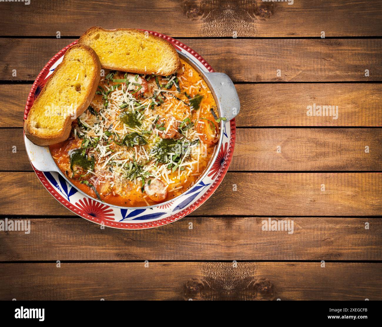 Breakfast with eggs, grated tomatoes, fresh basil and parmesan ...