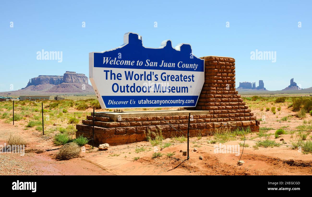 Monument Valley, UT, USA - June 22, 2024; Welcome to San Juan County ...