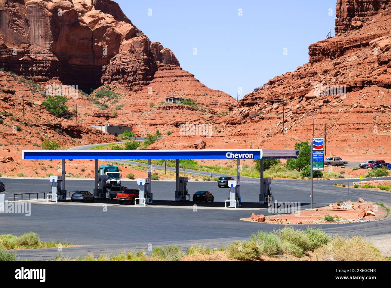 Monument Valley, UT, USA - June 17, 2024; Chevron gas station in desert ...