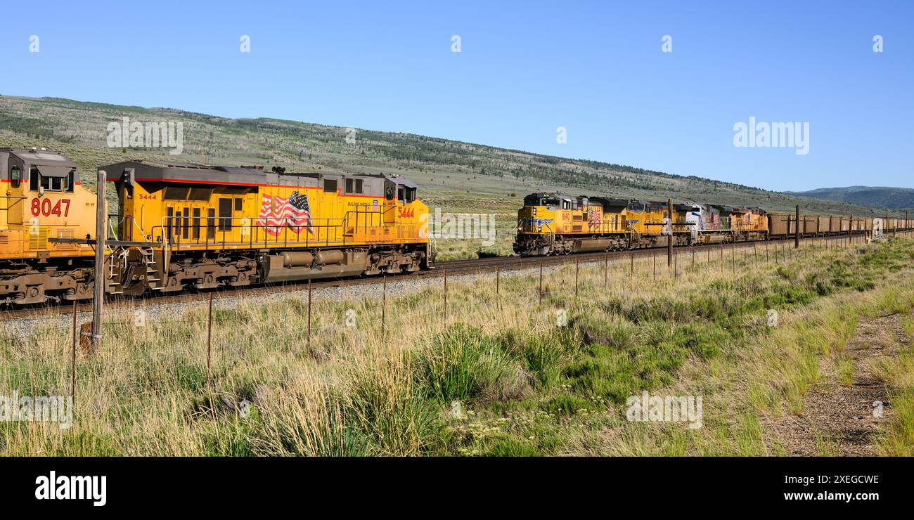 Helper, UT, USA - June 11, 2024; Two Union Pacific coal trains passing ...