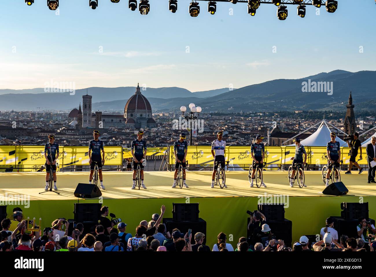 Tour de France 2024 opening ceremony, Team Presentation. Denmarks Jonas Vingegaard for team ...