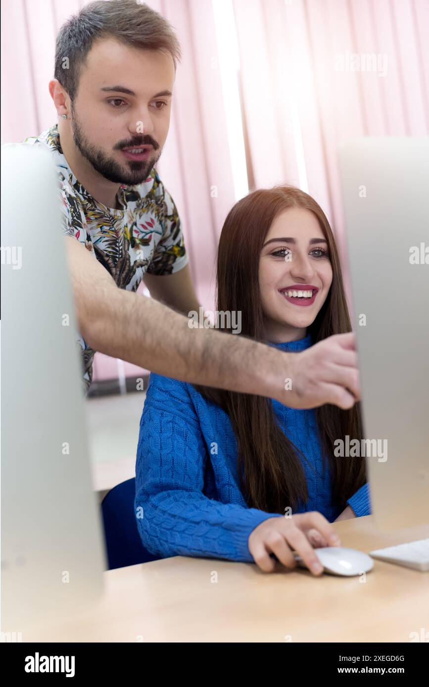 Happy multiethnic college Students Working Together on College Science ...