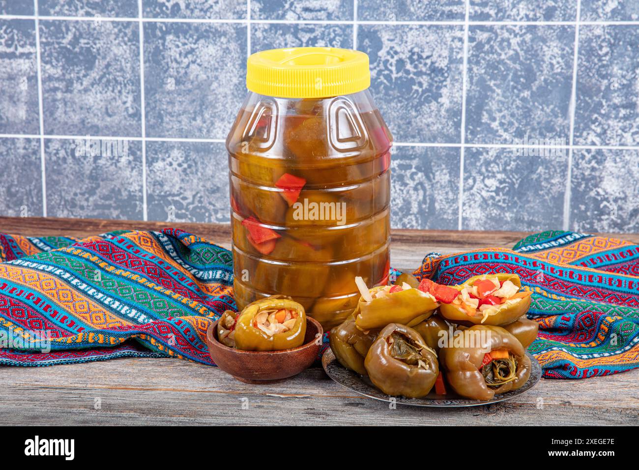 Stuffed pickles made from bell peppers. Stuffed pickles contain sliced ...