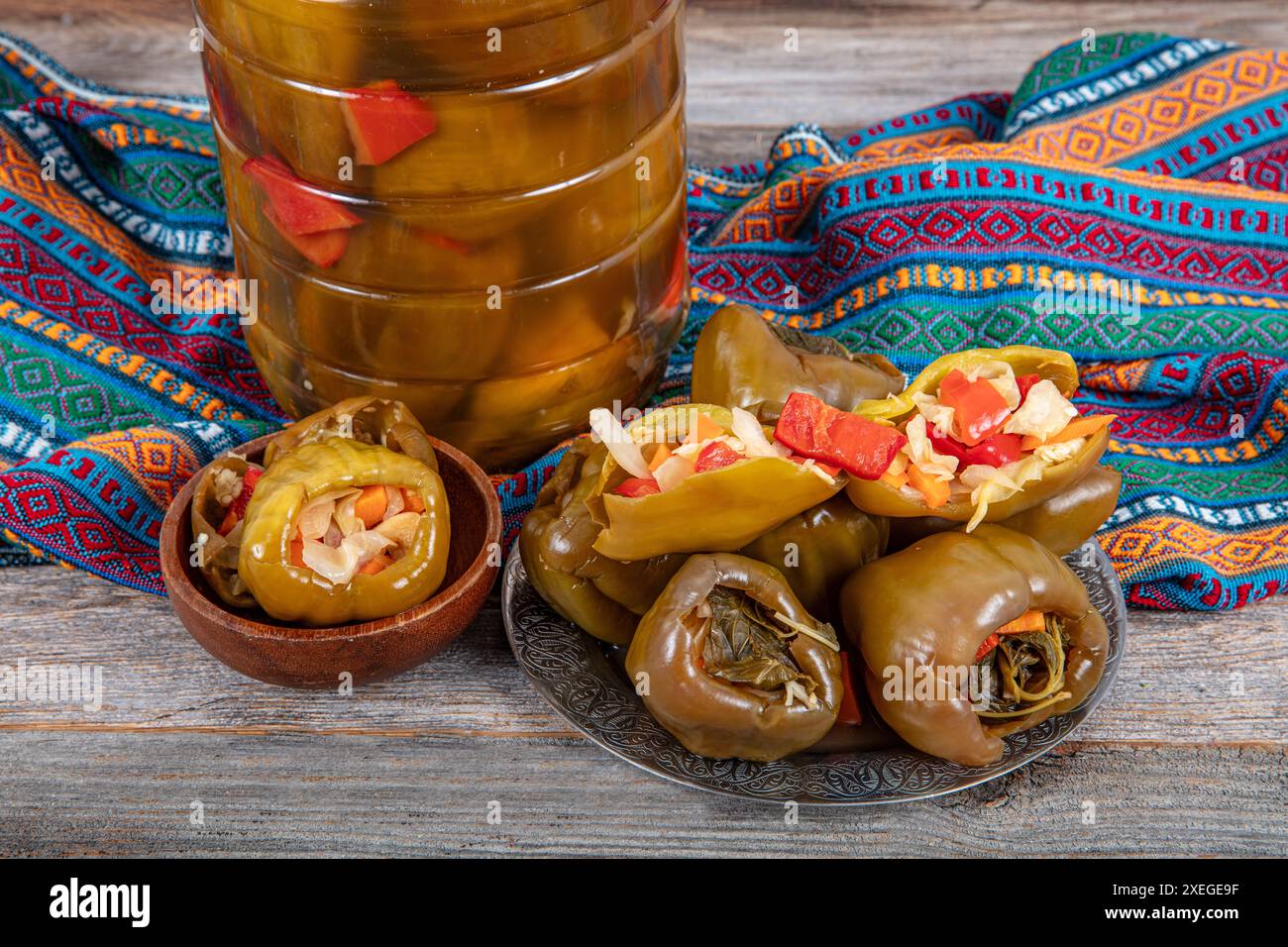 Stuffed pickles made from bell peppers. Stuffed pickles contain sliced ...