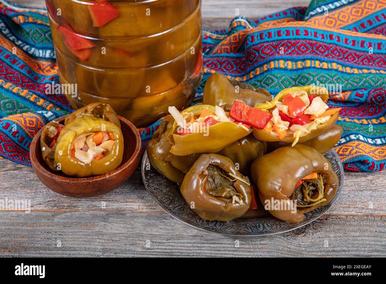 Stuffed pickles made from bell peppers. Stuffed pickles contain sliced ...