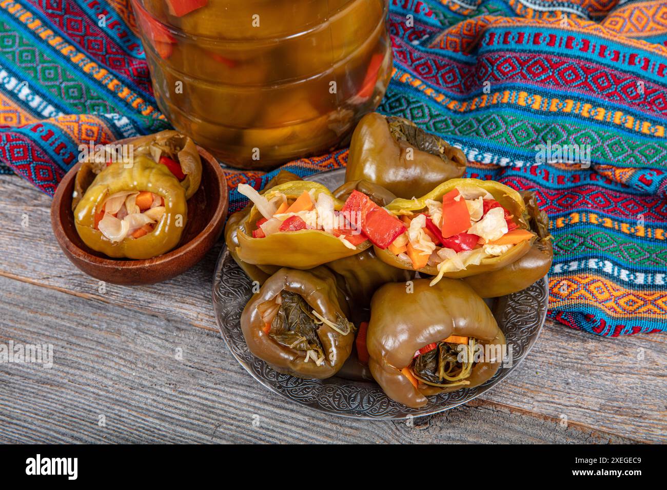 Stuffed pickles made from bell peppers. Stuffed pickles contain sliced ...