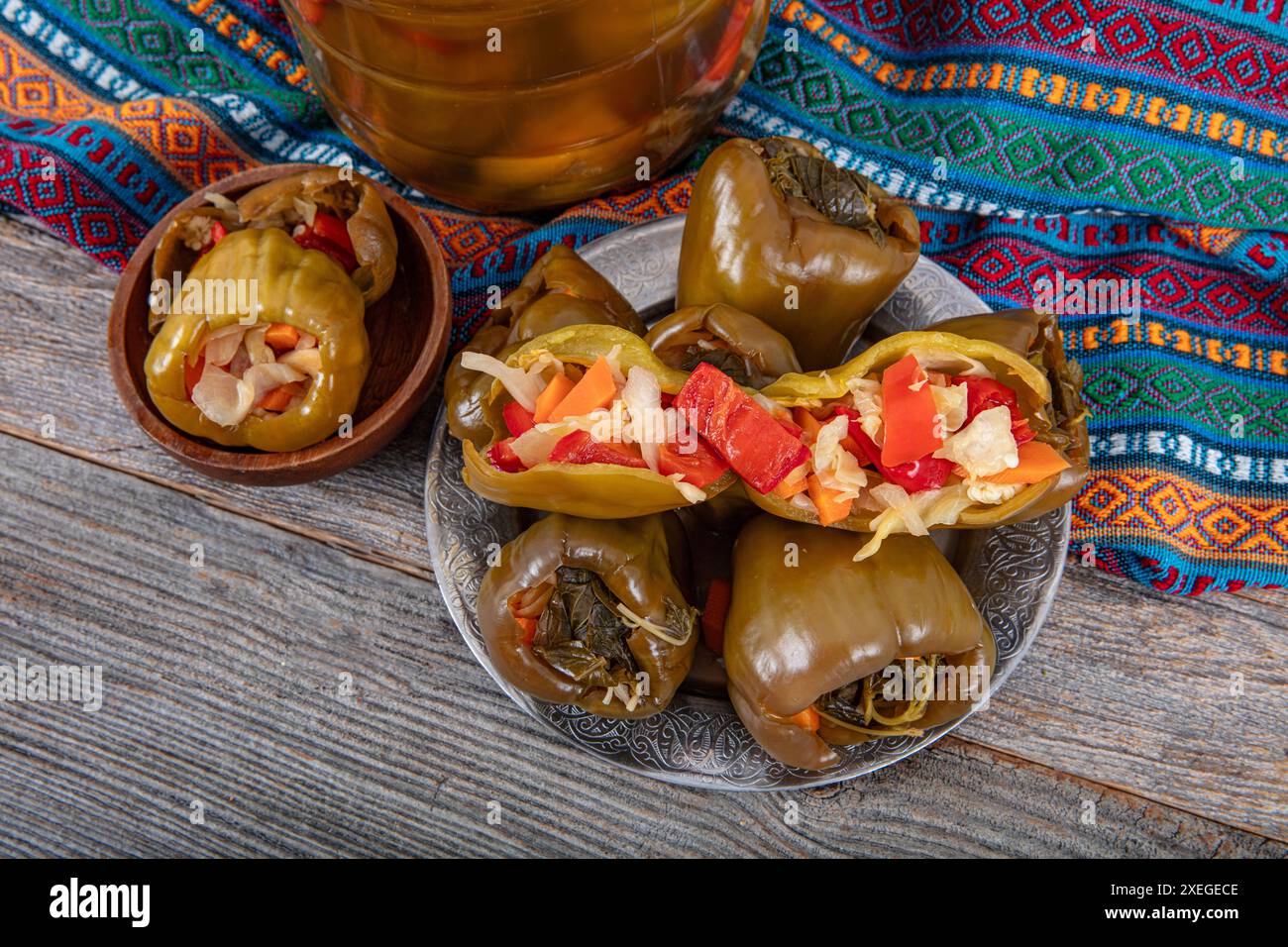 Stuffed pickles made from bell peppers. Stuffed pickles contain sliced ...