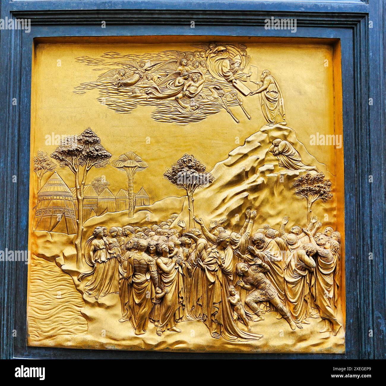 Moses receives the tablets of the law; Florence door of paradise Stock ...