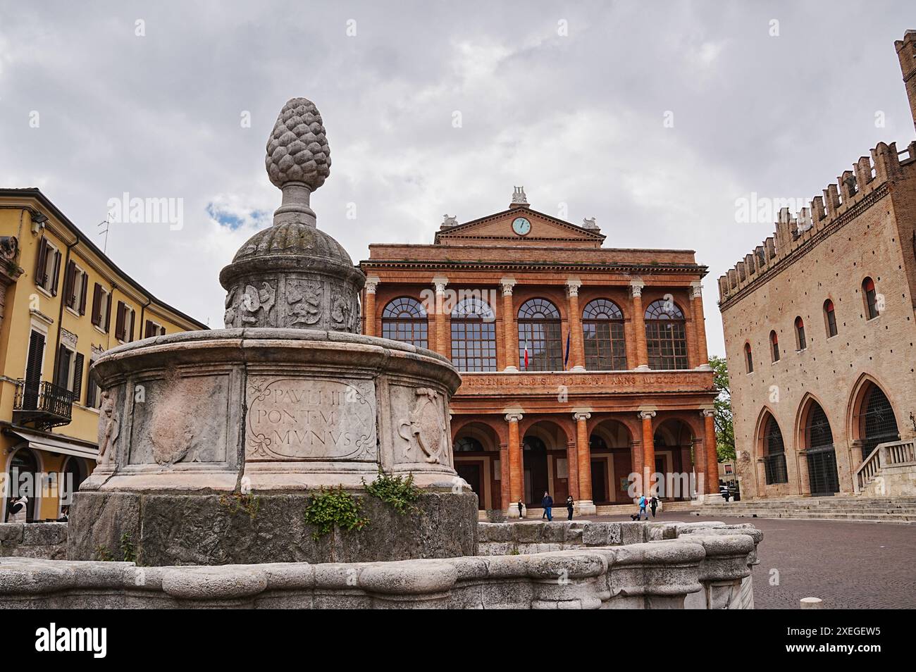 Piazza Cavour in Rimini, Fountain of the Pinecone, 16th century Stock ...